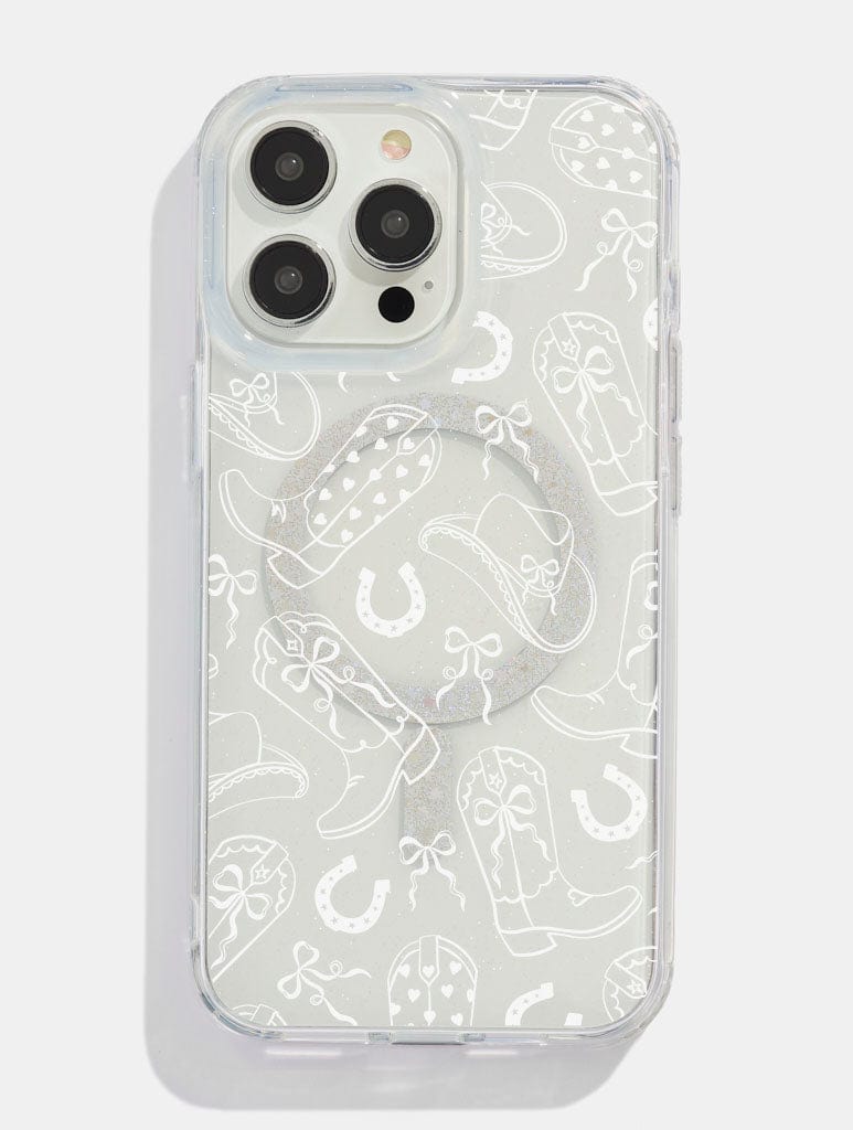 White Coquette Cowgirl Glitter MagSafe iPhone Case | Minimalistic Phone Cases | Skinnydip London