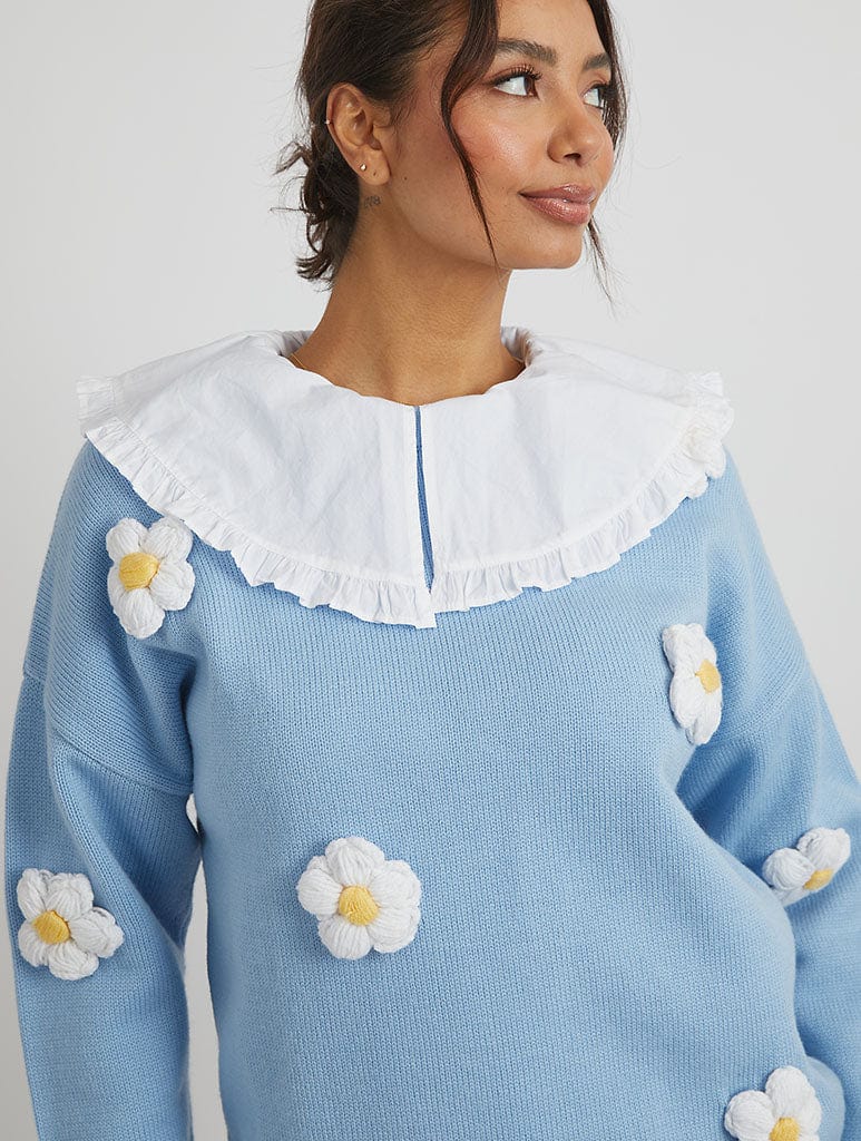 3D Flowers Knitted Jumper | Blue Knitwear | Skinnydip London