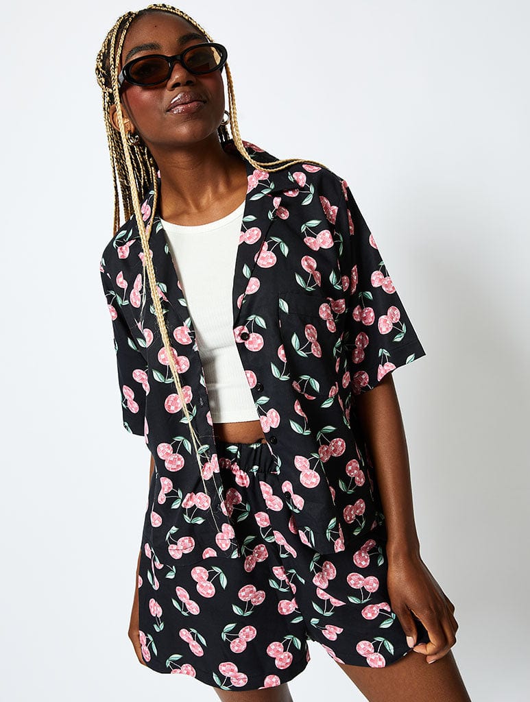 Disco Cherry Shorts in Black | Shop Cotton Shorts Online | Skinnydip London