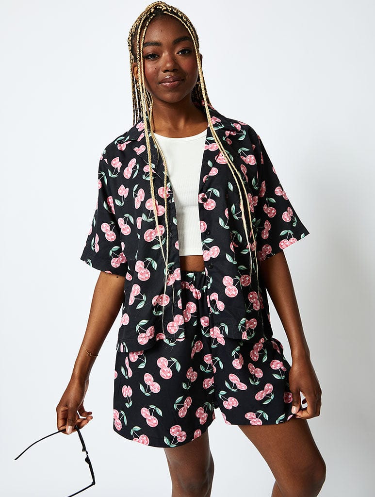 Disco Cherry Shorts in Black | Shop Cotton Shorts Online | Skinnydip London