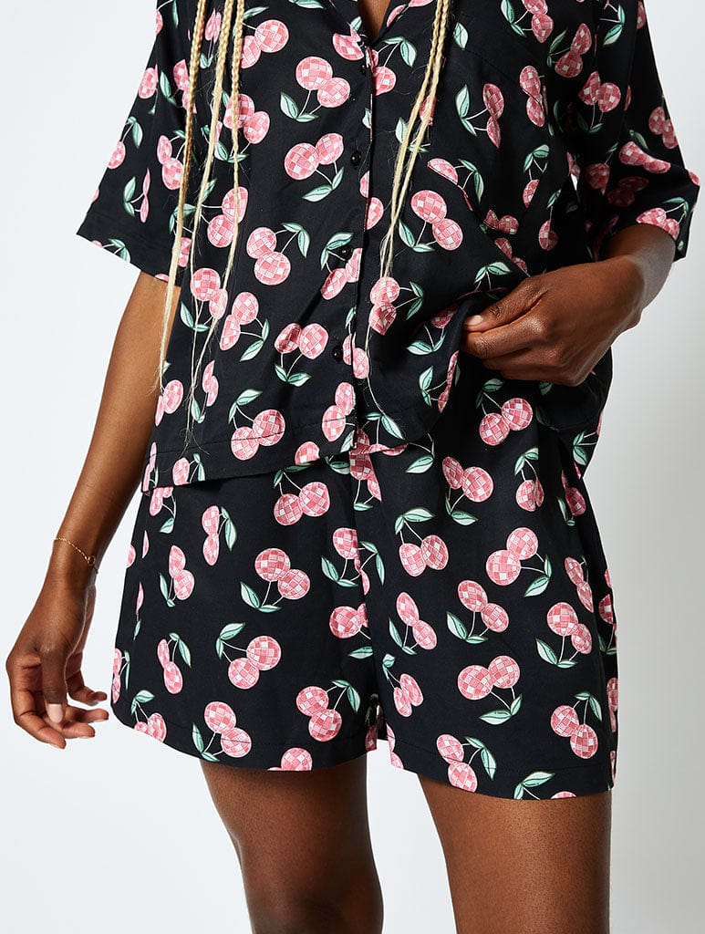 Disco Cherry Shorts in Black | Shop Cotton Shorts Online | Skinnydip London