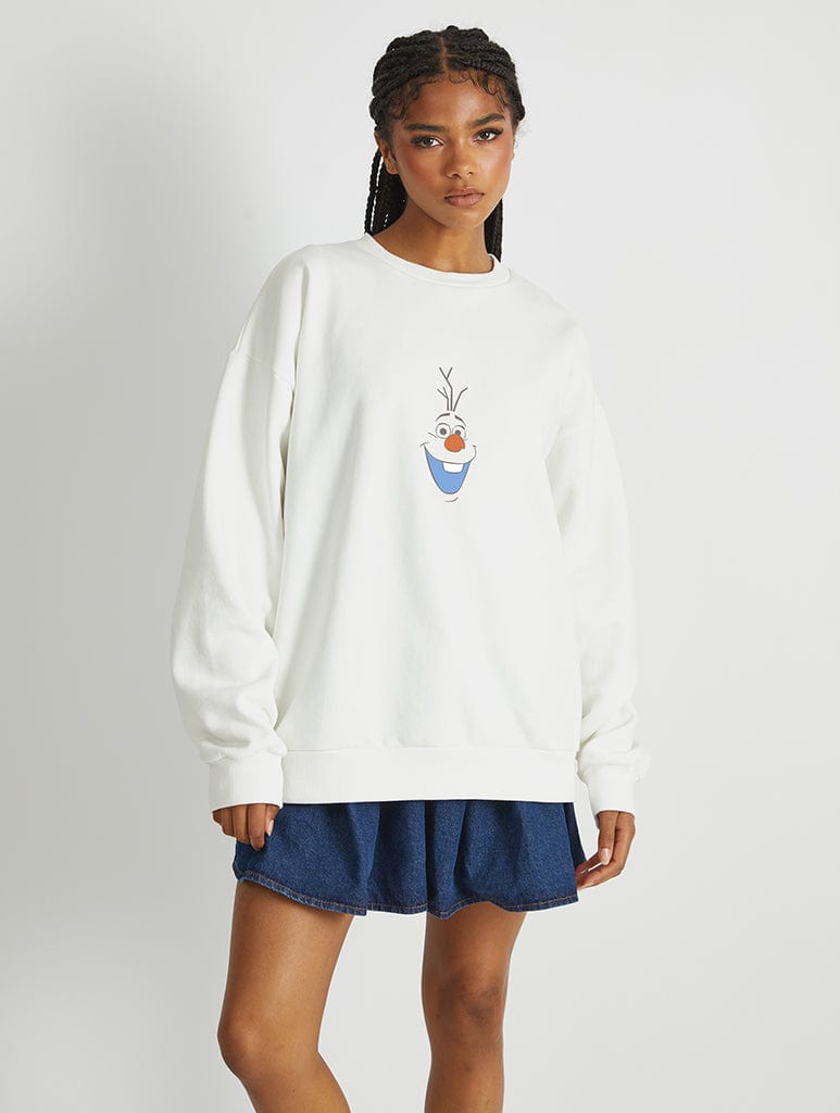 Disney Olaf's Face Sweatshirt In White | Skinnydip London
