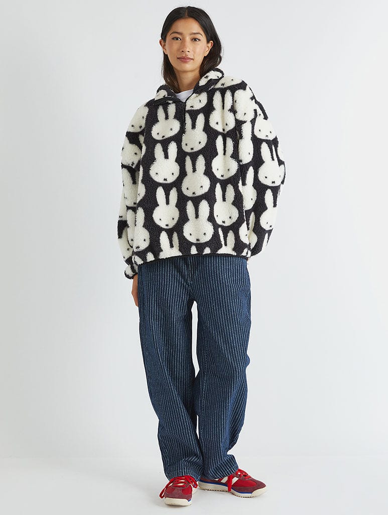 Miffy x Skinnydip Repeat Print Longline Fleece in Black and White | Official Miffy Clothing ...