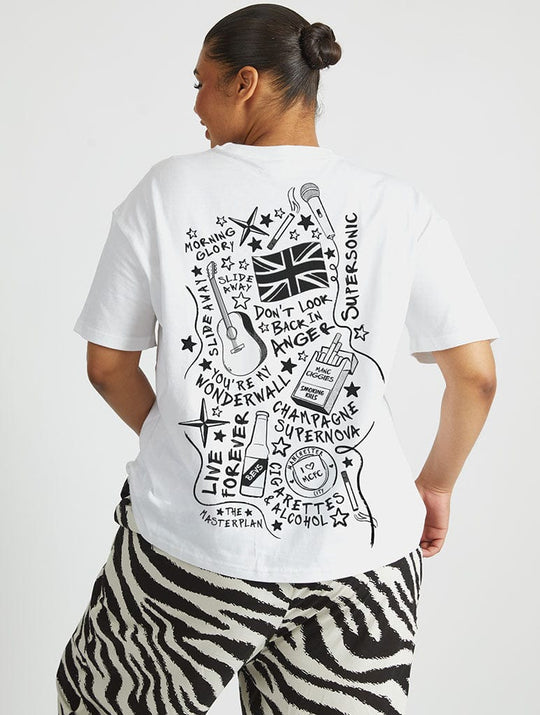 Oasis Doodle T-Shirt In White | OASIS Concert Clothing | Skinnydip London