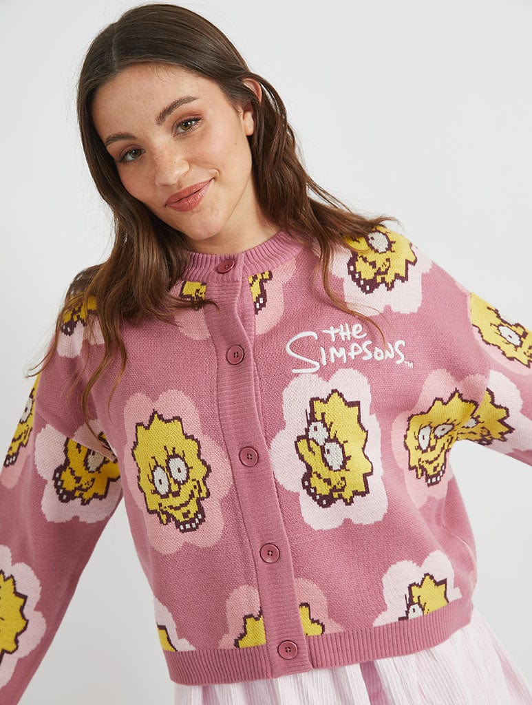 The Simpsons x Skinnydip Lisa Flower Knitted Cardigan | Pink Cardigans ...