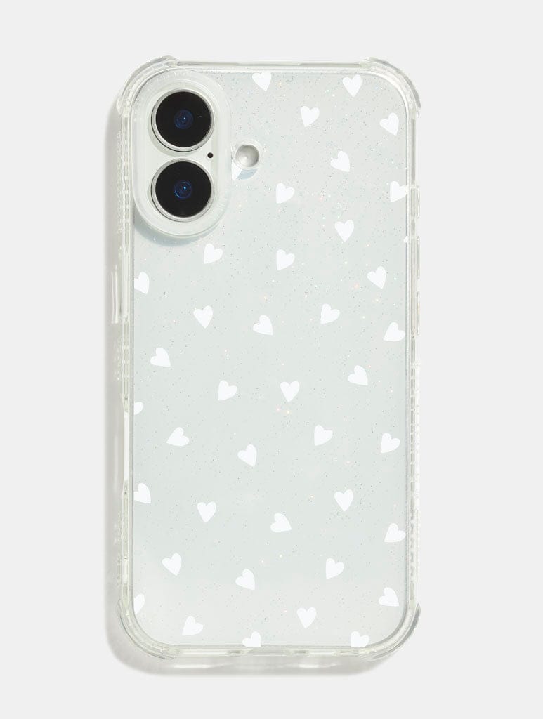 White Ditsy Heart Shock iPhone Case | Heart Phone Cases | Skinnydip London