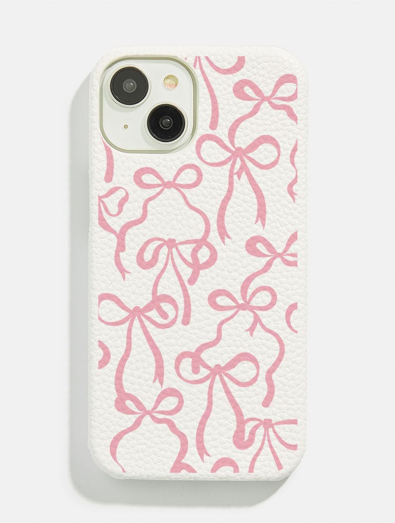 White Pink Bows Vegan Leather iPhone Case | Shop Coquette Leather Phone Cases | Skinnydip London