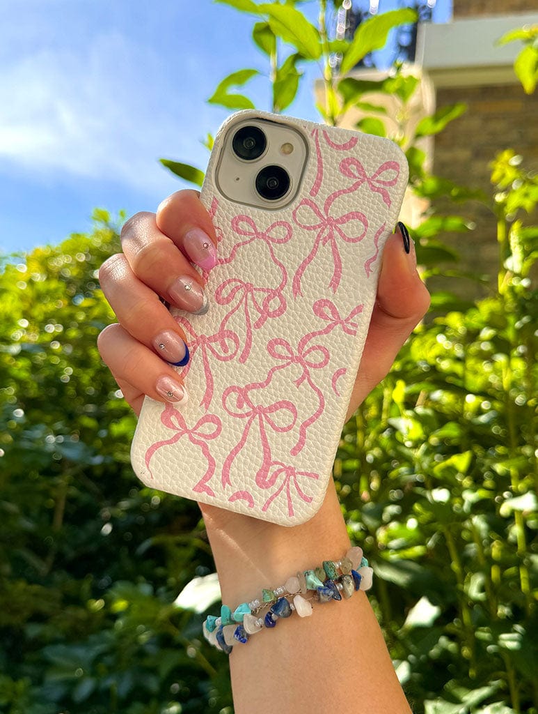 White Pink Bows Vegan Leather iPhone Case | Shop Coquette Leather Phone Cases | Skinnydip London